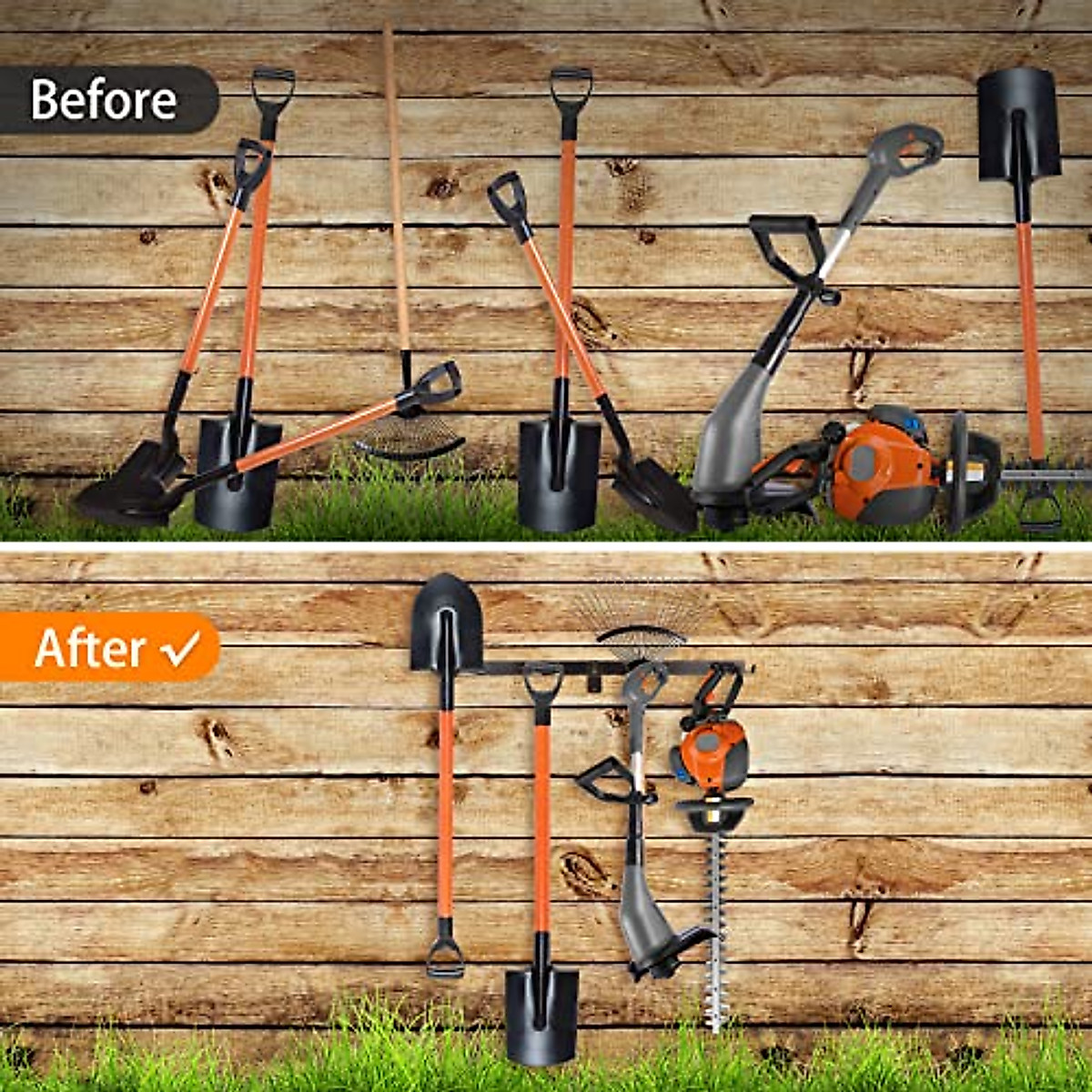 TIPSYTREE Garage Tool Organizer Wall Mount Yard Tool Organizer for Garage,2pcs Tool Storage Rack Garden Tool Hanger Max Load 400lbs for Garage, Garden and Yard