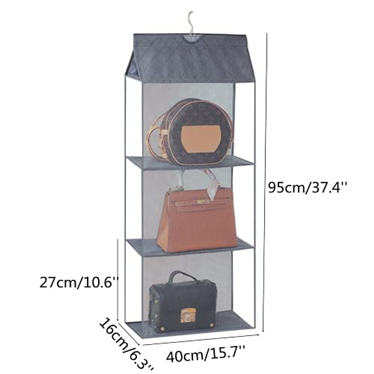 HAN SHENG 2 Pcs Mesh Handbag Storage Organizer Bag Breathable Hanging Handbag Purse Organizer Collection Storage Holder Transparent Purse Protector Storage Bag for Closet Shelf (3 Layer Grey)