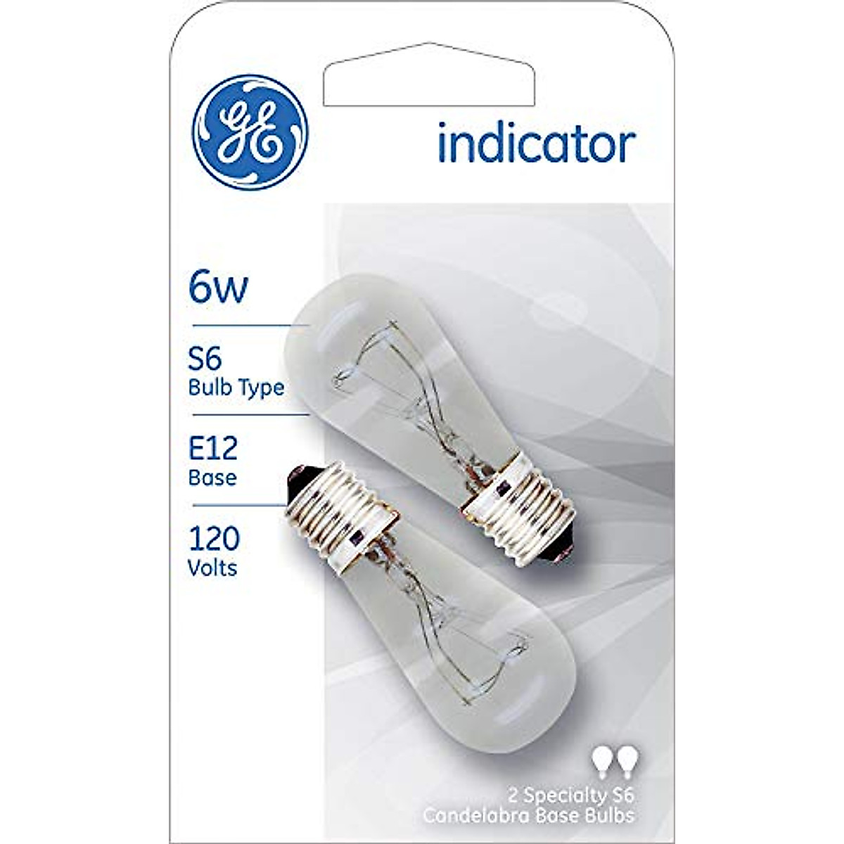 GE Appliance Incandescent Light Bulb, S6 Light Bulb, 6-Watt, Candelabra Base, Soft White, 2-Pack