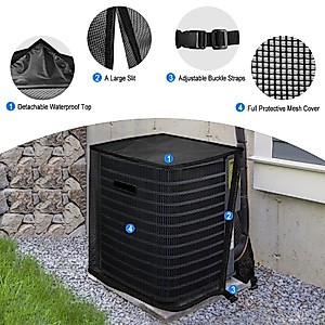 Air Conditioner Cover for Outside Unit, TRELC All Seasons Full Mesh AC Cover with Detachable Waterproof Top, Outdoor Winter Air Conditioner Cover Against Cottonwood, Leaves (31.5" x 31.5" x 35.4")