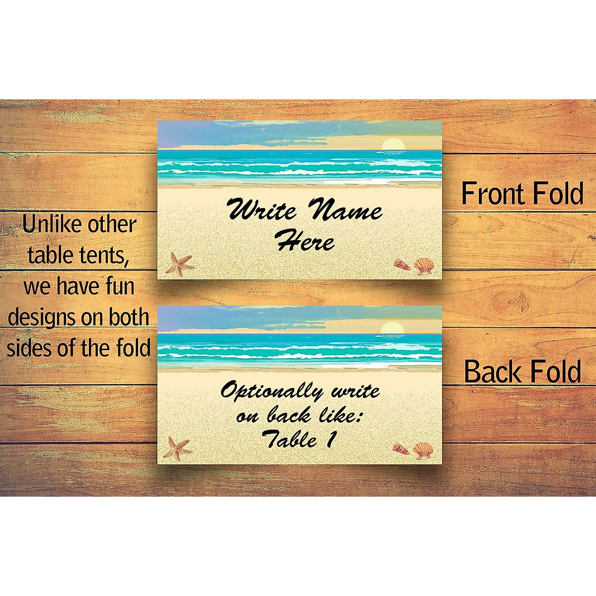 Stonehouse Collection Beach Name Place Cards - 25 Guest Seating Name Cards - Beach & Tropical Table Tents - Wedding Seating, Party Name Cards (Beach)