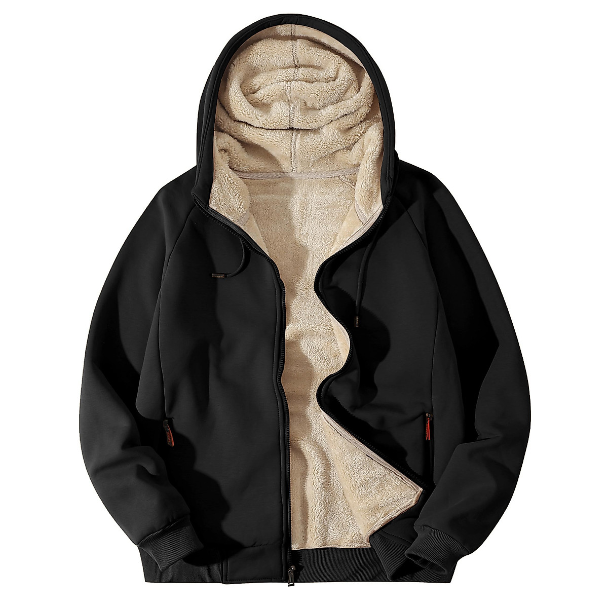 Flygo Hoodies for Men Zip Up Winter Fleece Sherpa Lined Sweatshirt Warm Jacket(Black-XL)