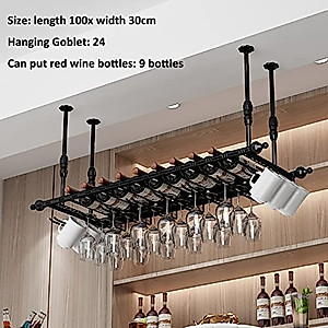 Wine Glass Holder, Ceiling Wine Rack, Wine Glass Rack, Rustic Industrial Wine Racks Wall Mounted with 8 Stem Glass Holder, 2-Tiers Wall Mount Bottle Holder Glass Rack, for Bars Restaurants Kitchens