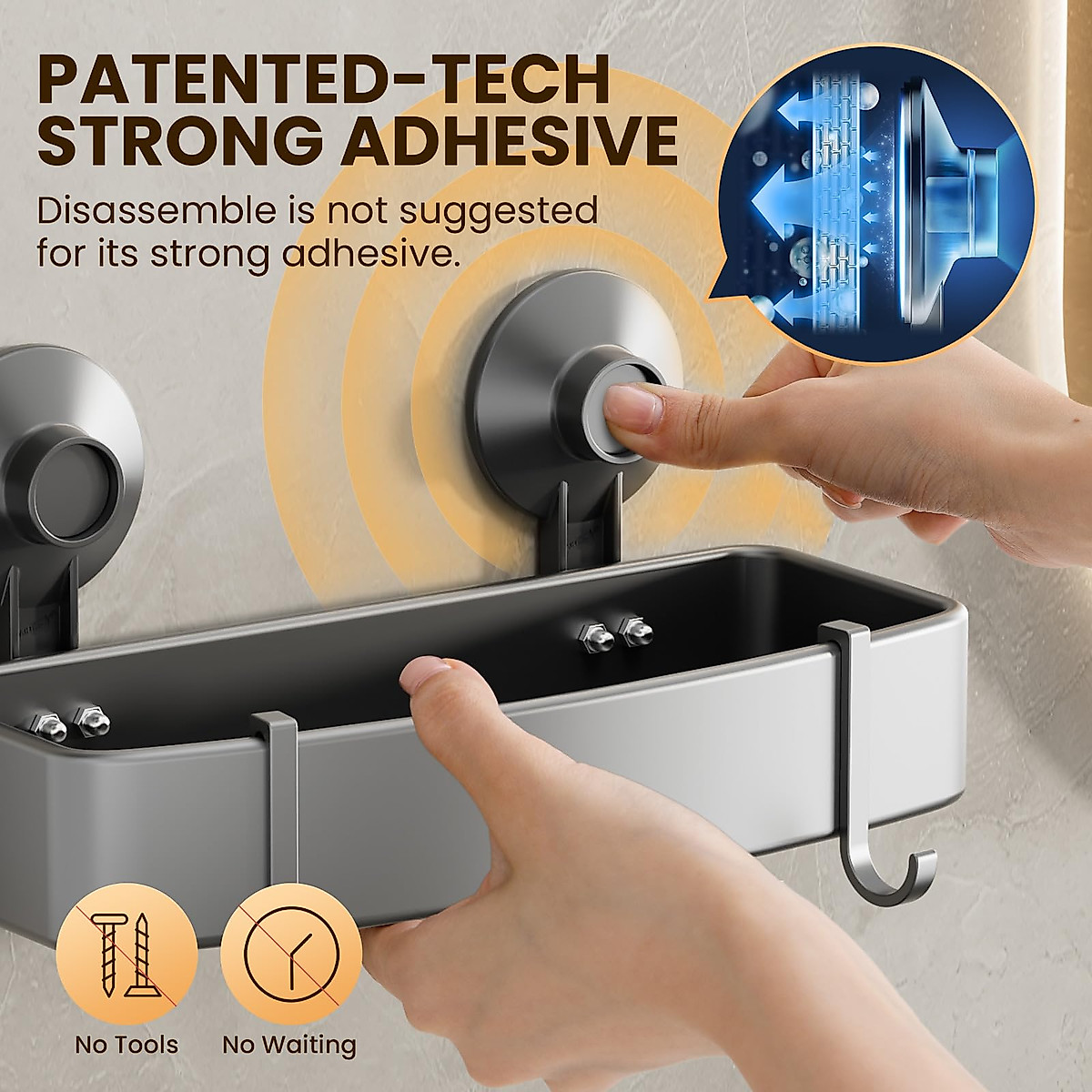 TAILI Shower Caddy Self Adhesive, Shower Shelf Drill-Free Shower Organizer, Rustproof Bathroom Caddy Wall Mount Shower Basket, Strong Weight Shower Storage