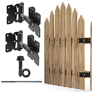 7Penn Self Closing Gate Hinges - 2pk Black Heavy Duty Gate Hinges with Gate Hardware for Outdoor Vinyl or Wood Fence - Adjustable Swing Gate Hinge Soft Door Closer for Garden Gate or Backyard Fencing