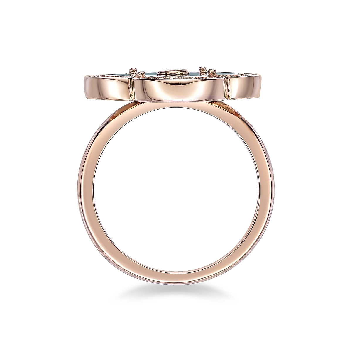 Lavari Jewelers Four Leaf Clover Flower Ring for Women - Graceful Green Malachite & Cubic Zirconia in 925 Sterling Silver - Hypoallergenic Yellow Gold Plated - Halo Anniversary Ring Size 8