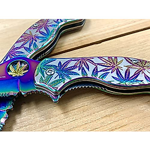 Super Knife 7.5" Rainbow Leaf Spring Assisted EDC Folding Lexury Pocket knife