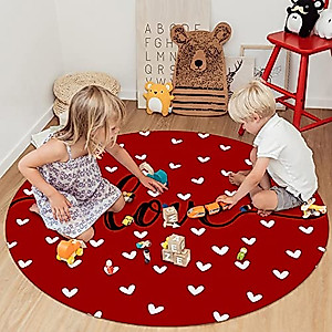Indoor Large Round Area Rug for Living Room Kitchen Rug Happy Valentine's Day Sweet White Love Heart Romantic Love Anniversary Non-Slip Low-Profile Accent Throw Rug Carpet Runner Rug for Bedroom