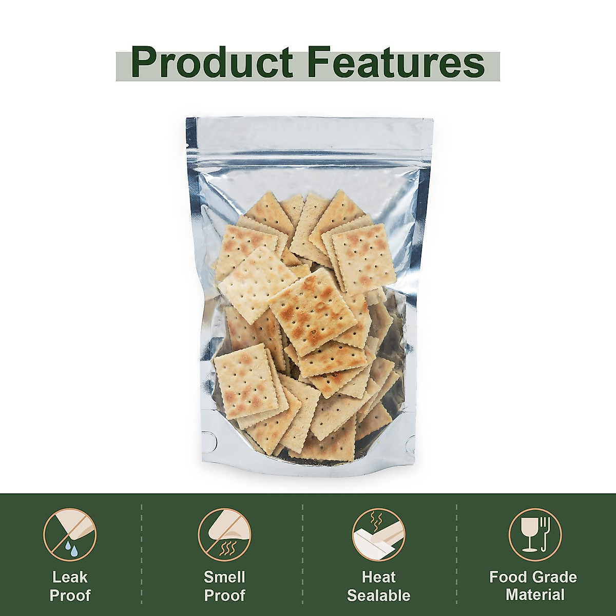 WaldOaks - 100 Pcs Resealable Mylar Bags - 7x10 inch - Ziplock and Heat Sealable Bags - Stand Up Gusseted Food Storage Pouches - Safe Waterproof Packaging Barrier