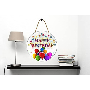 Birthday Designs Decorations, Round Wooden Hanging Signs, Happy Birthday Balloon Shiny Signs, For Party Home Bar Man Cave, Gift For Women Men 12 Inches