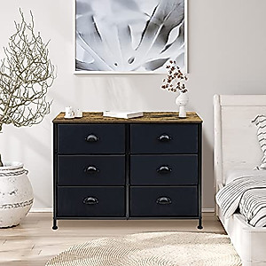 Sorbus Dresser with 6 Fabric Drawers - Bedroom Furniture Storage Chest Tower Unit for Bedroom, Hallway, Closet, Office Organization - Steel Frame, Rustic Wood Top, Easy Pull Fabric Bins