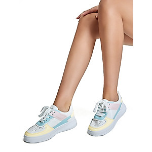 WDIRARA Women's Colorblock Lace Up Front Skater Round Toe Shoes Casual Sneakers Multicolored CN38