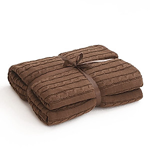 Alysheer 100% Cotton Cable Knit Throw Blanket 57 x 63 in, All Weather Chic Sweater Knitted Textured Soft Warm Lightweight Decorative Sofa Throws for Couch Bed Outdoor Chair(Coffee Light Brown)