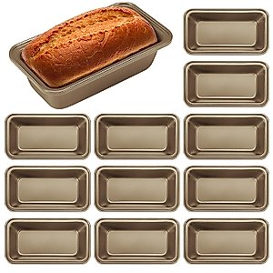 Uiifan 12 Pcs Mini Loaf Pan for Baking Bread Non Stick Small Banana Bread Tins 6.1 x 3.3 x 2.1 Inches Nonstick Carbon Steel Tiny Meatloaf Pan for Oven and Baking (Gold)