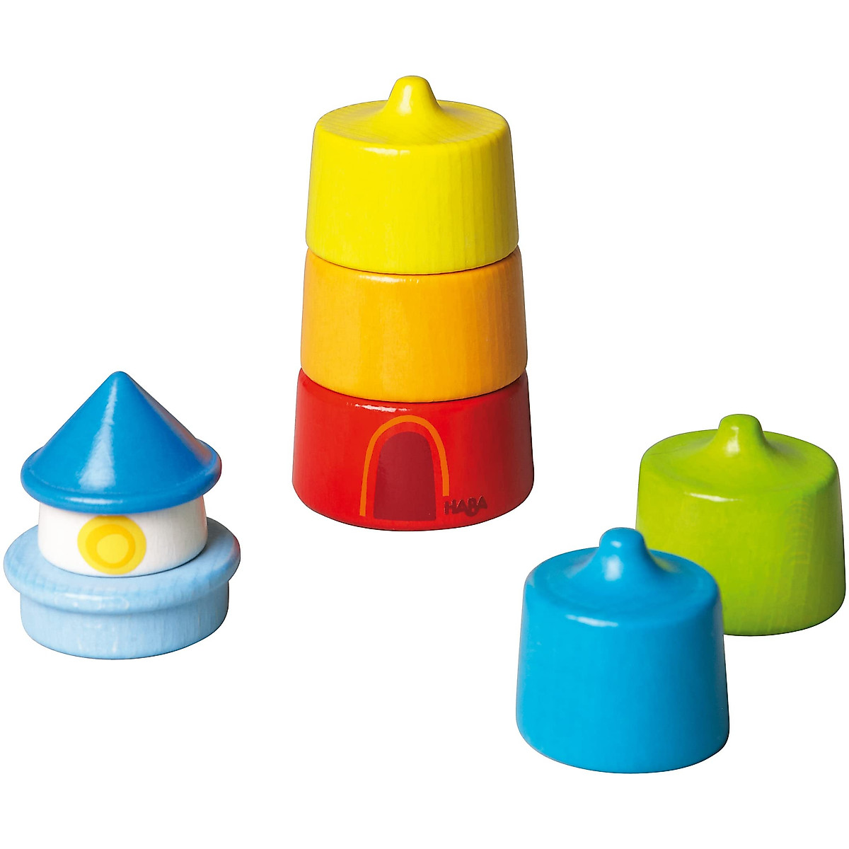 HABA Lighthouse Wooden Rainbow Stacker - 8 Piece Set (Made in Germany)