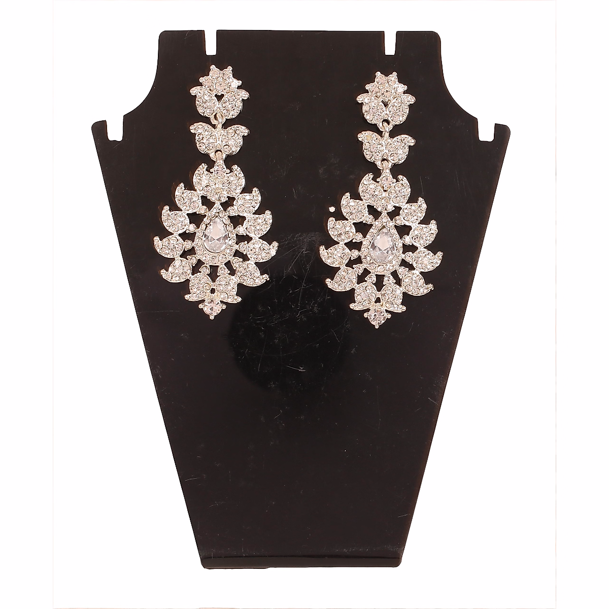 Touchstone Indian Bollywood Handcrafted Pretty Paisley Inspired Embellished With White Rhinestone Ravishing Designer Jewelry Chandelier Earrings In Silver Tone For Women.