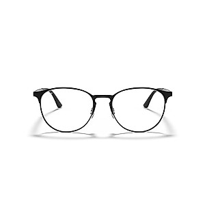 Ray-Ban RX6375 Round Prescription Eyeglass Frames, Black On Matte Black/Demo Lens, 53 mm
