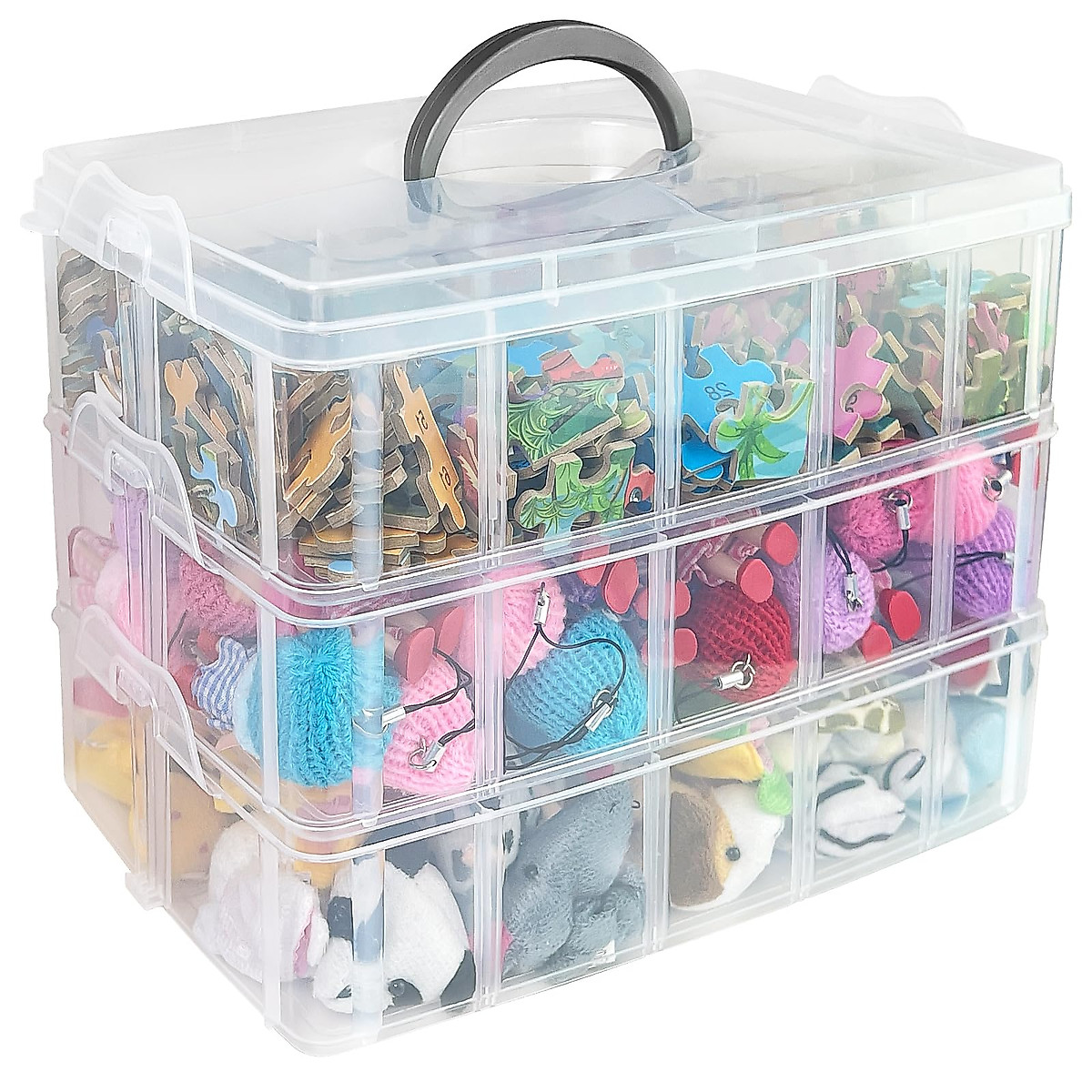 3-layer Stackable Craft Storage Containers - Plastic Craft Box Organizer With 30 Adjustable Compartments And Handle - Portable Beads Organizers And Storage For Arts And Crafts, Toy, Washi Tapes, Nail