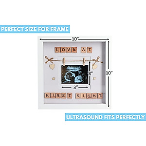 boom moments Sonogram Picture Frame | Scrabble Style Letters | Keepsake Baby Ultrasound Frame | Best Baby Announcement | Love at First Sight (10 x 10 Inches)