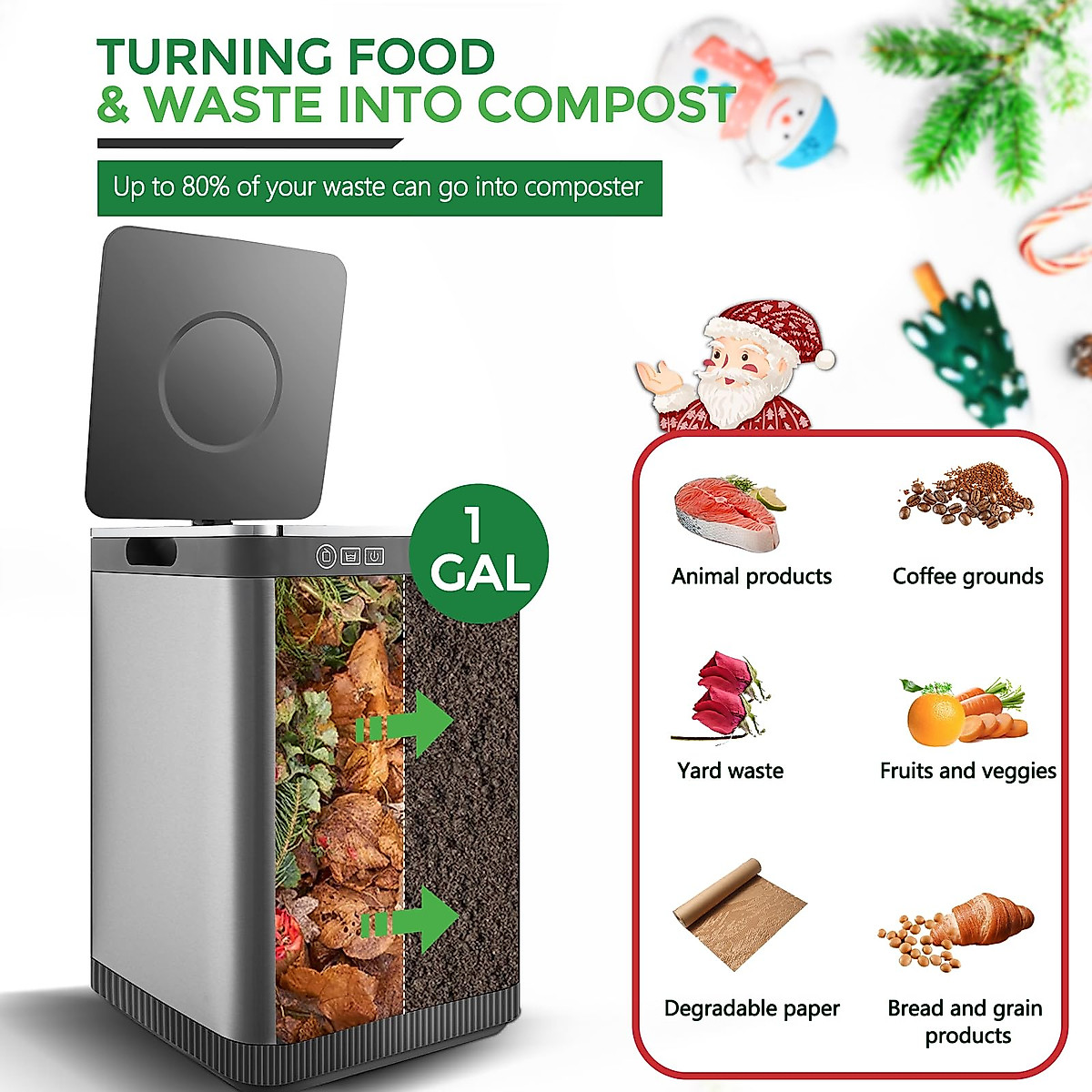 KEEPEEZ Electric Composter, 1-Gallon Largest Smart Waste Compost Bin Kitchen, Turn Waste into Natural Fertilizer 4-8h, Food Cycler Odorless,Detachable Carbon Filter, Kitchen Composter Energy Efficient
