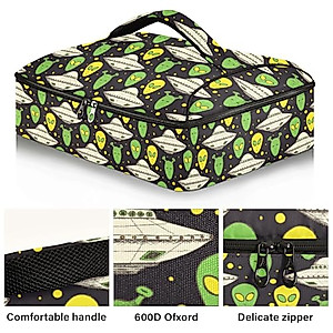 Kcldeci Insulated Thermal Food Carrier Insulated Casserole Carrier for Hot or Cold Food,Sketch Aliens and Plate Insulated Tote Bag for Potluck Cookouts Parties Picnic,Lasagna Lugger