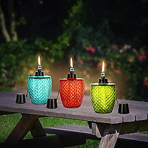 SODELIC Glass Table Torch,Citronella Tabletop Torches Backyard,Refillable Oil Torch for Outside,3 Pack Outdoor Pathway Torches with Wick for Landscape,Yard,Patio,Deck or Garden (Large Oil lamp)