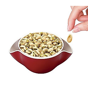kody Double Dish for Pistachios, Peanuts, Edamame, Cherries, Nuts, Fruits, Candies, Snacks Plastic Serving Dishes and Bowls (Cherry Red)