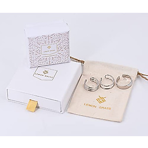 LEMON GRASS Sterling Silver Simple Band Ring Open Ring Ajustable Wide Band Line Rings