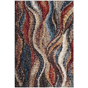 SAFAVIEH Gypsy Shag Collection 6' x 9' Rust / Blue GYP523C Abstract Non-Shedding Living Room Bedroom Dining Room Entryway Plush 2-inch Thick Area Rug