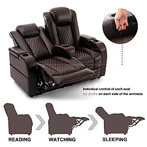 AZXZCS 57" Loveseat Recliner, Recliner Sofa with 3 Cup Holders and 2 Pillows, Wall Hugger Recliners & 135° Reclining Loveseat (Brown PU Leather Furniture)