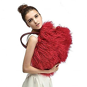 ZIYIUI Real Lamb fur/mongolian fur beach wool fur bag handbag Luxury handbag for Women's (Red)