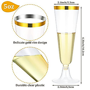 CHENGU 200 Pack Champagne Flutes Plastic 5 Oz Plastic Wine Glasses Plastic Toasting Champagne Flutes for Wedding Party Disposable Plastic Champagne Glasses Cocktail Cups for Celebration (Gold)