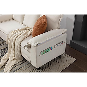 TYBOATLE Sofa Couches for Living Room, Mid-Century Modern Comfy 85" W Loveseat w/ 2 USB Charger & Wide Arms, 3 Seater Cloud Small Couch Sofas for Small Space Apartment Bedroom Office (Chenille Beige)