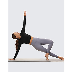 CRZ YOGA Womens Long Sleeve Crop Workout Tops Athletic Yoga Running Cropped Tops Slim Fit Gym Shirts Black Small