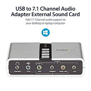 StarTech.com 7.1 USB Sound Card - External Sound Card for Laptop with SPDIF Digital Audio - Sound Card for PC - Silver (ICUSBAUDIO7D)