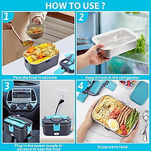 Buddew Electric Lunch Box 80W Food Heater Upgrade 3 in 1 Car/Truck/Home Portable Food Warmer 1.8L High-Capacity Heated Lunch Box with Airtight Lid, SS Container, Fork Spoon, Carry Bag