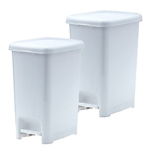 Superio Slim Step On Trash Can 6.5 Gallon 2-Pack, White Pedal Waste Bin for Under Desk, Office, Bedroom, Bathroom