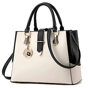 Rullar Women Handbag and Purse Stitching Shoulder Top-handle Bag Tote with Heart-shaped Pendant Beige