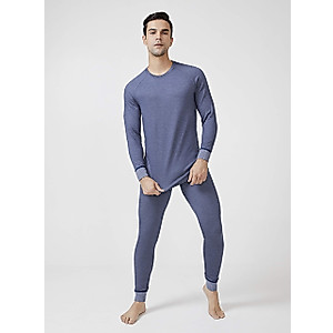 DAVID ARCHY Men's Double Layer Fleece Brushed Thermal Top & Bottom Ultra Winter Warm Stripe Thermals Set Long John with Fly (L, Bice Stripe)