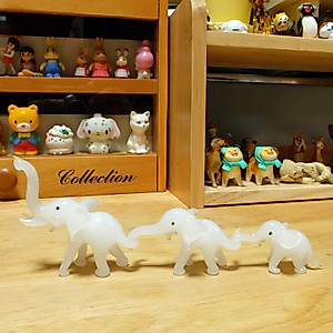 Handmade Set 3 Mini White Glass Elephant Blown Glass Art Wild Animal Collectible Figurines Figures Cool Stuff Ornament Miniature Gift Ideas for Anniversary Birthday Wedding Home Room Garden Decor No.2