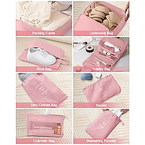 Anjing 10 Set Packing Cubes Luggage Packing Organizers for Travel Accessories Travel Essentials Luggage Organizer Bags for Carry on Suitcases, Pink, (WMUS1202X01-3)