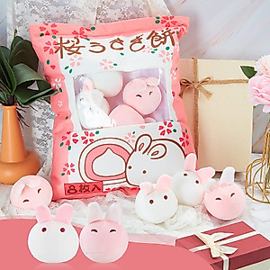 Civaner Cute Plush Pillow Kawaii Room Decor Throw Pillow Removable Stuffed Animal Toys Fluffy Cherry Bunnies Dog Dinosaur Cookies Christmas Home Decor Gifts(Bunny)