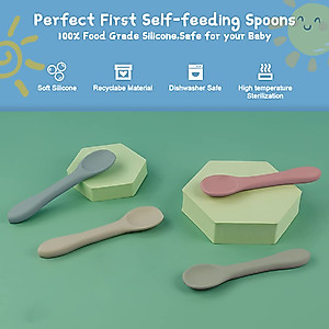 Vicloon Silicone Baby Feeding Spoons, 4 PCS Baby Spoons, First Stage Feeding Spoons for Infants, Silicone Baby Spoons Ultra-Durable & Chewproof, Silicone Feeding Spoons Dishwasher Safe,Baby Utensils