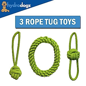 Hydrodogz [3 Pack Floating Tuggies Dog Tug Rope Toy Assortment Bundle for Small Medium and Large Dogs, Natural Cotton Teething Interactive Strong Durable Fetch Chew Toys (Large Ring)