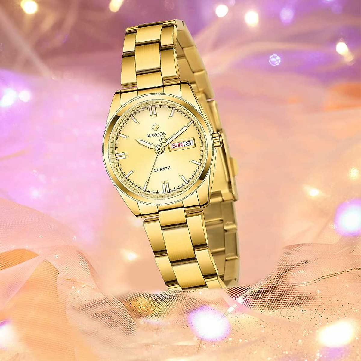 Women's Silver Stainless Steel Band Wrist Watches Fashion Quartz Analog Watch Small Face Ladies Dress Watch (Full Gold)