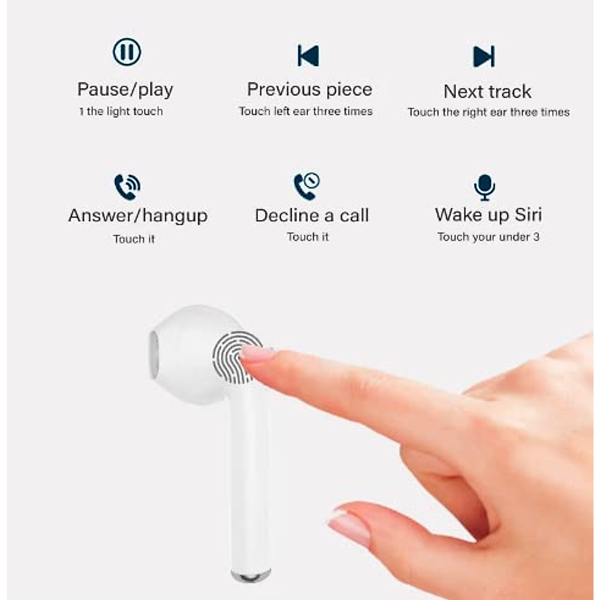 DIoFent Wireless Earbuds, Touch Control Stereo Sound Bluetoth Earbuds with Mic,IPX7 Waterproof Bluetooth Headphones,Long Playtime Wireless Earphones,Bluetooth Earbuds for Running/Fitness (White)