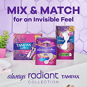 Always Radiant Flexfoam Pads for Women, Size 5, Extra Heavy Overnight Absorbency, With Wings, Scented, 18Count