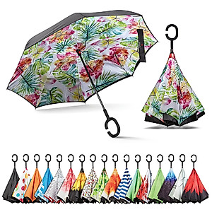 Sharpty Inverted Umbrella, Umbrella Windproof, Reverse Umbrella, Umbrellas for Women, Upside Down Umbrella with C-Shaped Handle (Leopard)