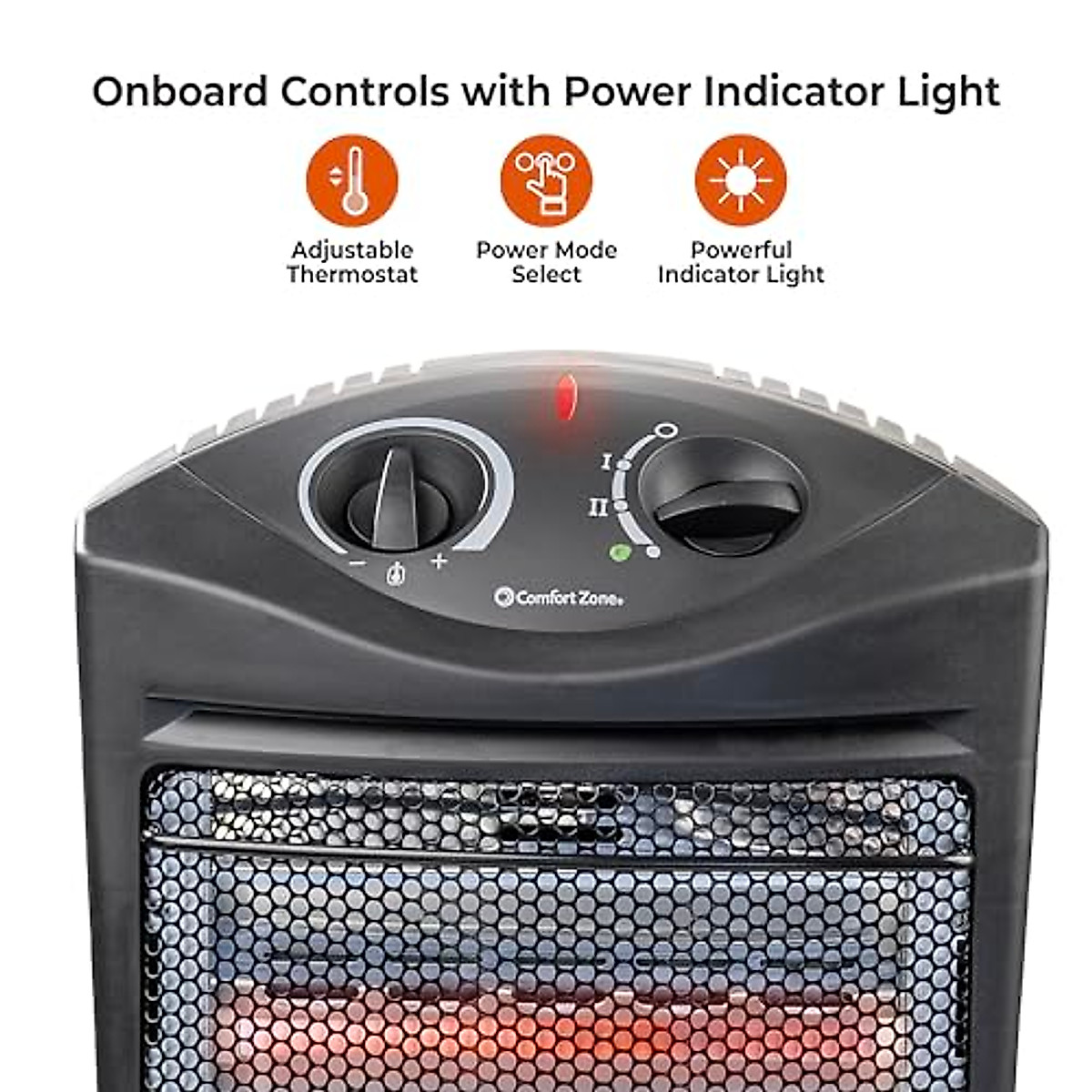 Comfort Zone Electric Quartz Radiant Tower Space Heater with Adjustable Thermostat, Overheat Protection, Energy Efficient, & Tip-Over Switch, Ideal for Home, Bedroom, & Office, 1,500W, CZQTV008EBK