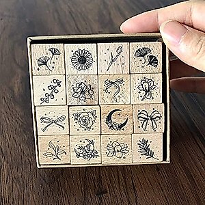 16Pcs Wooden Mounted Rubber Stamps Wood Rubber Stamp Set for Art and Craft DIY Card Making Scrapbooking